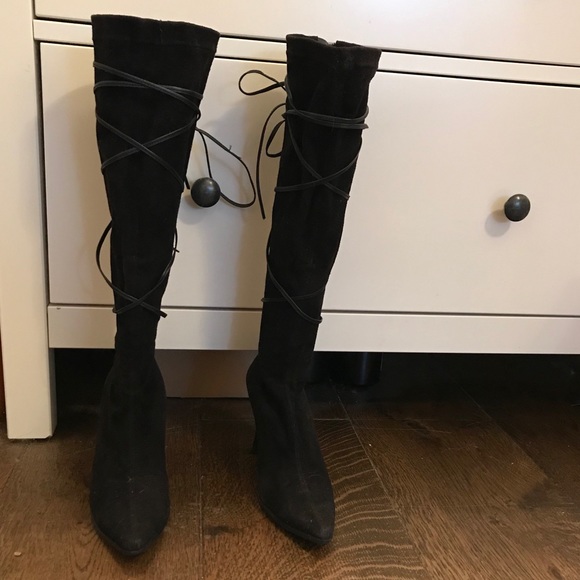 Misope Shoes | Black Suede High Heel Boots | Poshmark